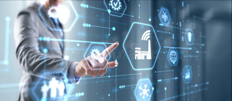 Businessman Presses a Button Smart Home Automation Control System Stock ...