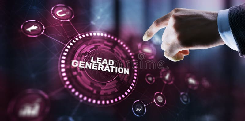 Businessman Presses a Button on the Virtual Screen: Lead Generation ...