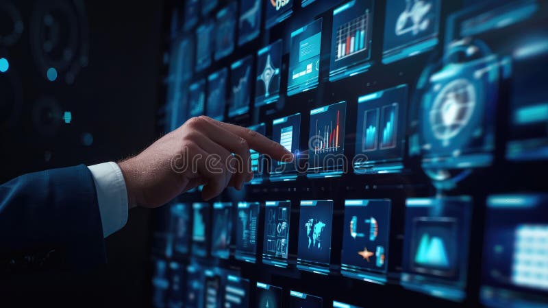Businessman Presses Virtual Media Buttons on Screen. Ai Generated Stock ...