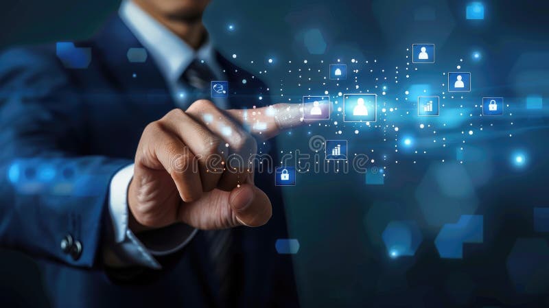 Businessman Presses Virtual Media Buttons on Screen. Ai Generated Stock ...