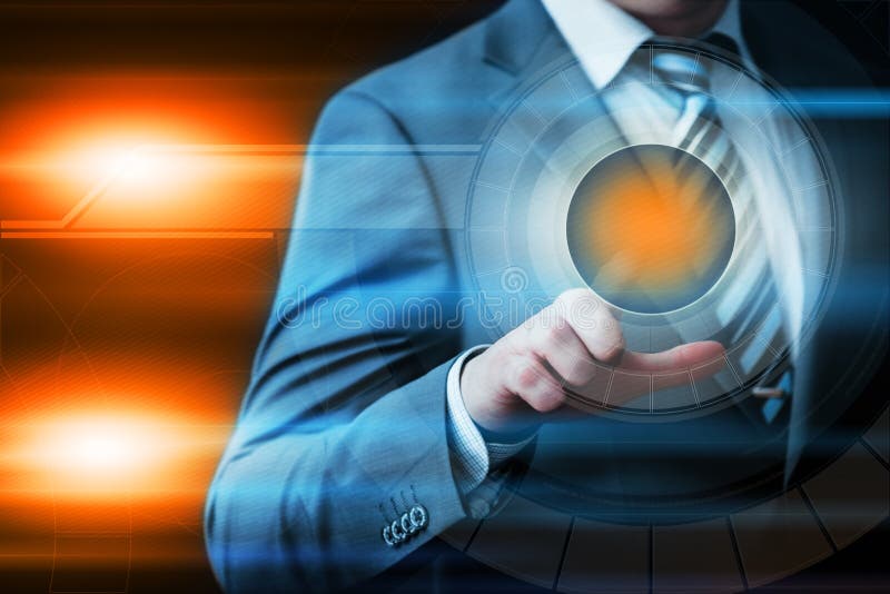 Businessman Pressing Button. Innovation Technology Internet Business ...
