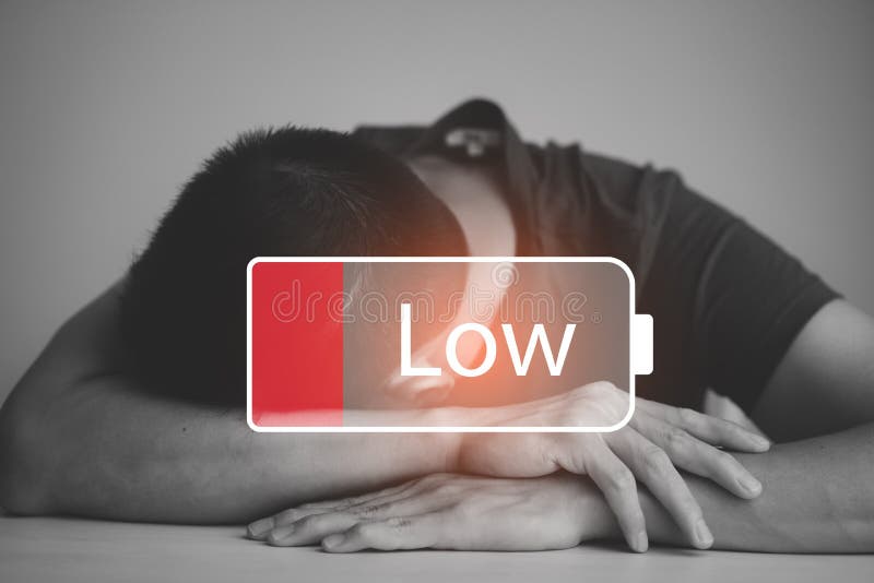 Businessman Pressing Button Low Battery of Energy with People Icon ...