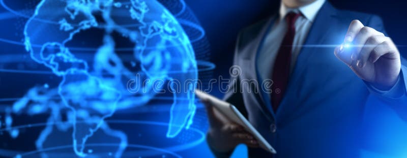 Businessman Pressing Button. Man Pointing on Futuristic Interface Stock ...