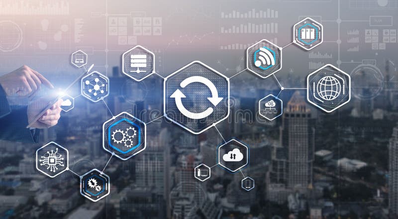 Businessman Pressing Button Touch Screen Interface Select Update Icon ...