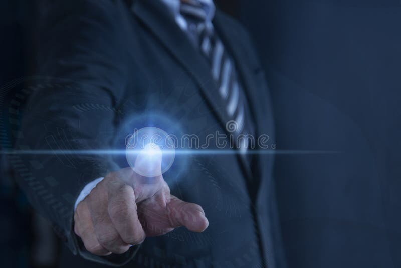 Businessman Pressing Button. Using Command Prompt for Generates ...