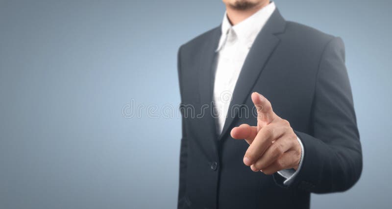 Businessman Pressing Button Virtual Screen Stock Photo - Image of ...