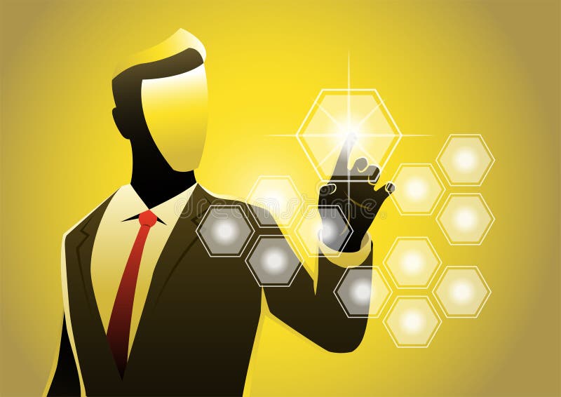 A Businessman Pressing Button on Virtual Screen Stock Vector ...