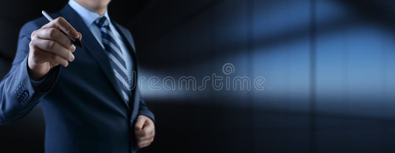 Businessman Pressing Button on Virtual Screen, Innovation and Digital ...