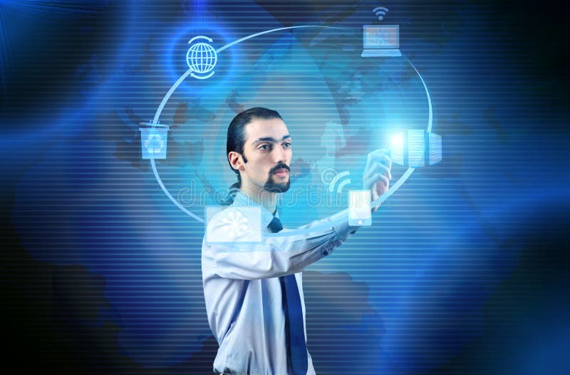 The Businessman Pressing Buttons in Computing Concept Stock ...