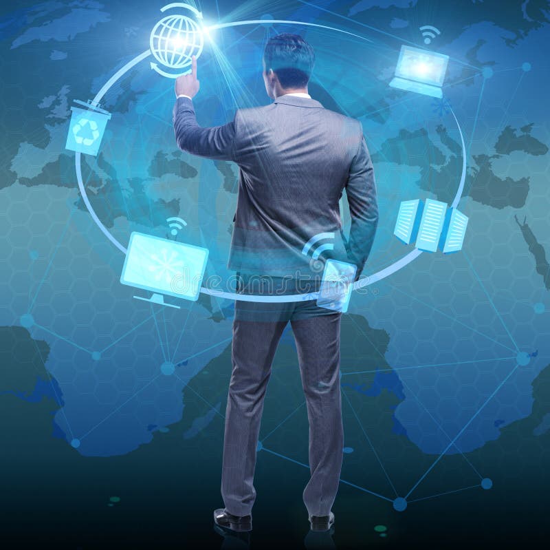 The Businessman Pressing Buttons in Computing Concept Stock ...