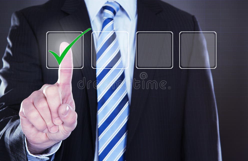 Businessman Pressing Check Mark Button Stock Image - Image of ...