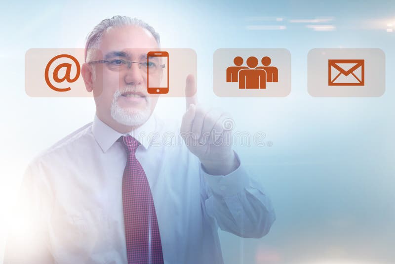 Businessman Pressing in Communication Concept Stock Photo - Image of ...