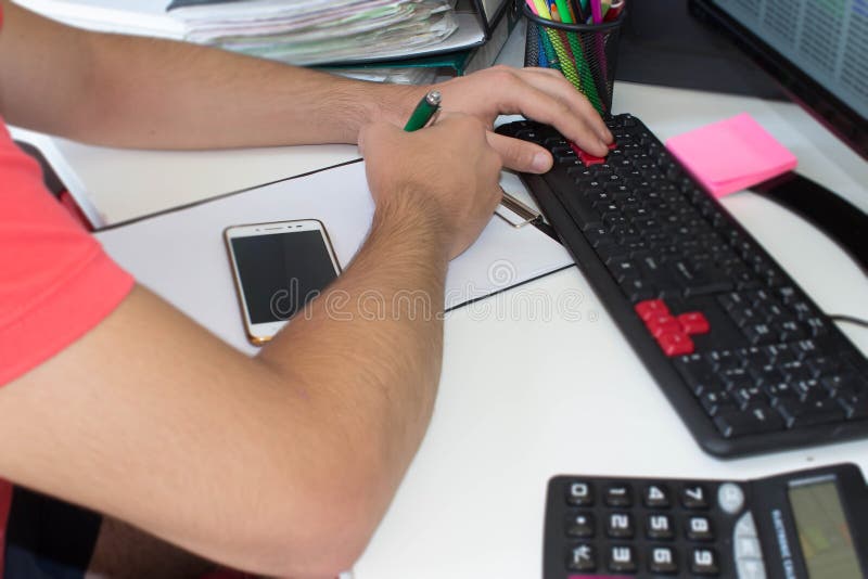 Businessman Pressing Computer Button - Financial Analyzing Concept ...