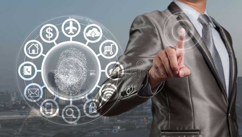 Businessman Pressing on Digital Virtual Screen, Human Resource M Stock ...