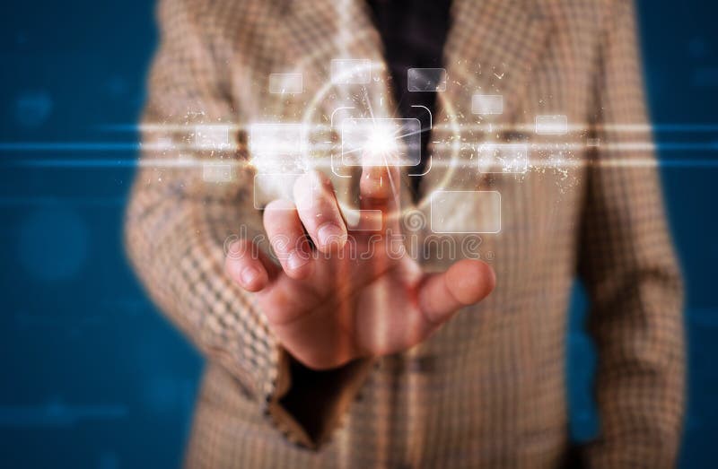 Businessman Pressing High Tech Buttons Stock Image - Image of high ...