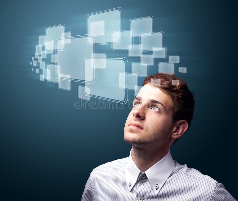 Businessman Pressing High Tech Button Stock Photo - Image of navigation ...