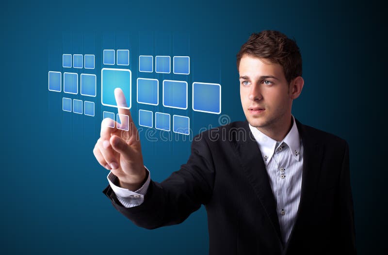 Businessman Pressing High Tech Button Stock Photo - Image of navigation ...
