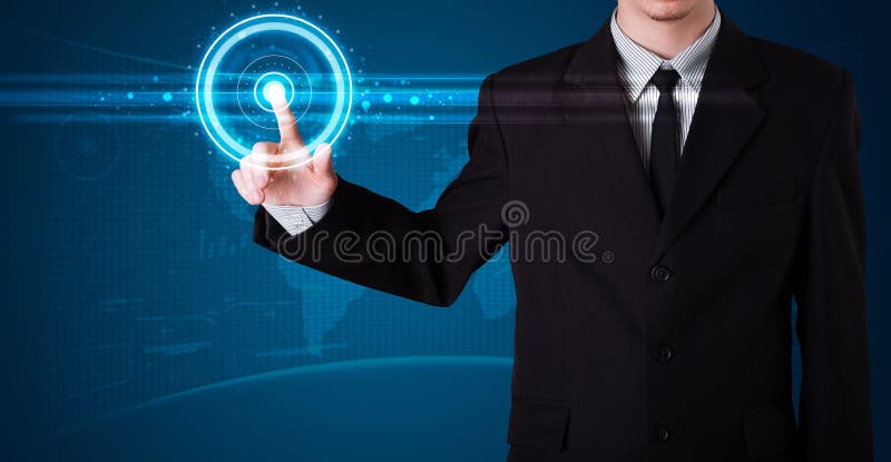 Businessman Pressing High Tech Type of Modern Buttons Stock Image ...