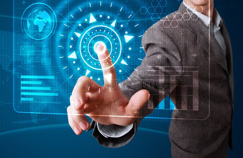 Man Pressing High Tech Type of Modern Buttons Stock Photo - Image of ...