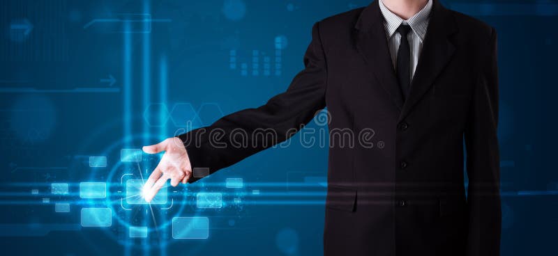 Businessman Pressing High Tech Type of Modern Buttons Stock Photo ...