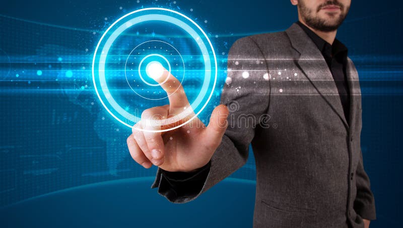 Woman Pressing High Tech Type of Modern Buttons Stock Photo - Image of ...