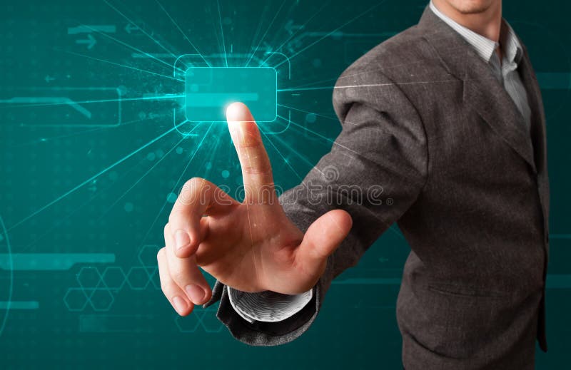 Businessman Pressing High Tech Type of Modern Buttons Stock Image ...