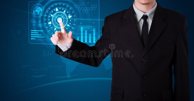 Businessman Pressing Hightech Typeof Modernbuttons Stock Image - Image ...