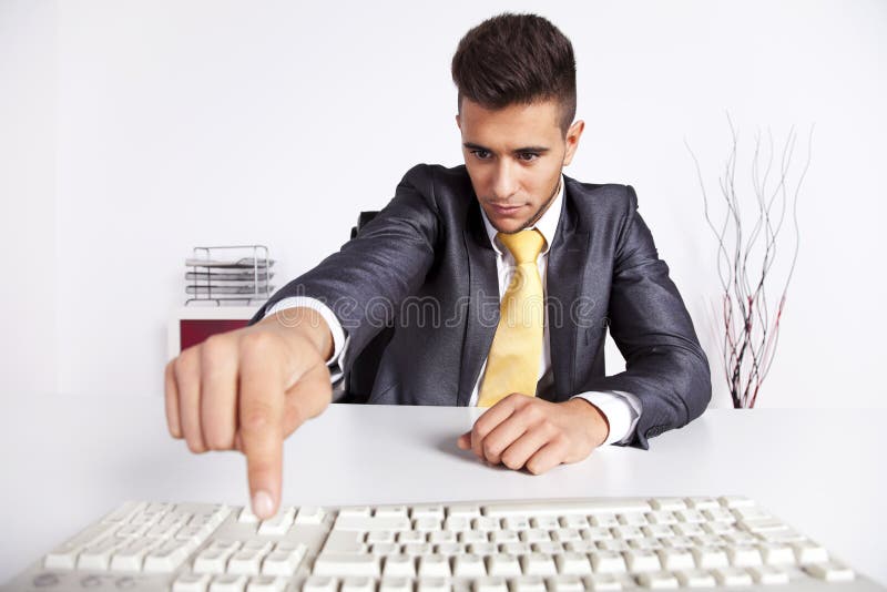 Businessman Pressing a Key on the Keyboard Stock Photo - Image of male ...
