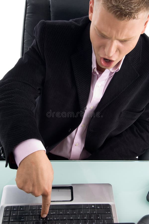 Businessman Pressing the Key on Laptop Stock Photo - Image of ...