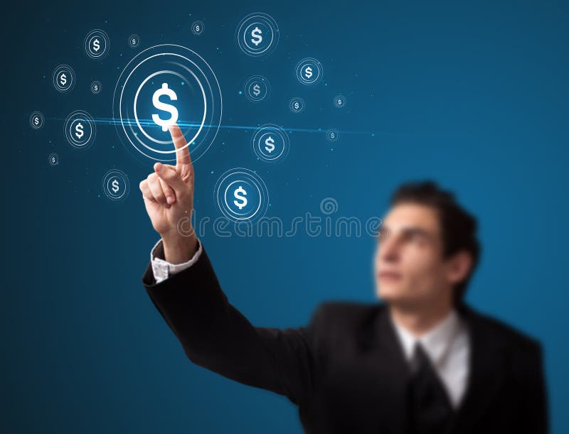 Man Pressing a Touchscreen Button Stock Photo - Image of suit, touch ...