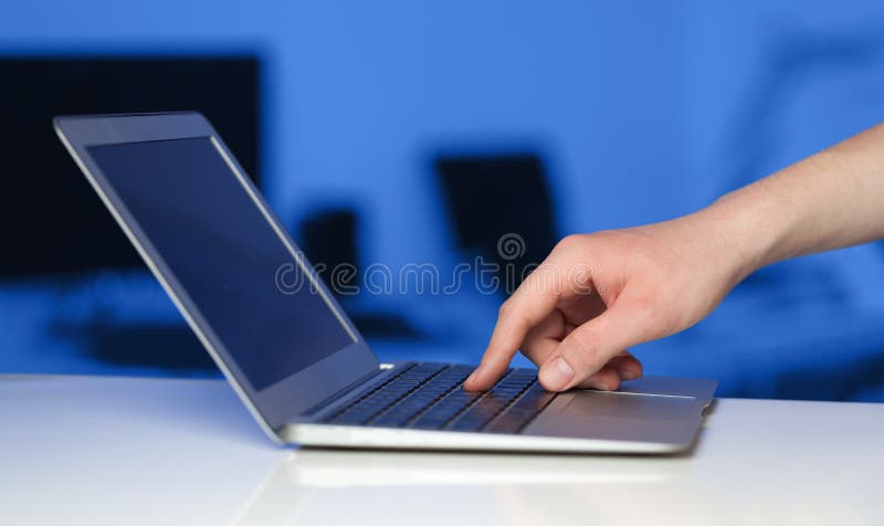 Man Pressing Modern Touch Screen Buttons Stock Image - Image of button ...