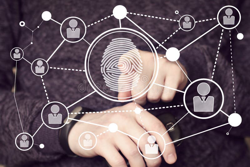 Businessman Pressing Modern Technology Icon Panel with Fingerprint ...