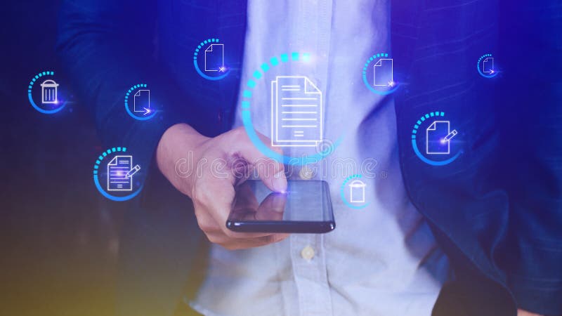 Businessman Pressing Multimedia Type of Modern Buttons with Virtual ...