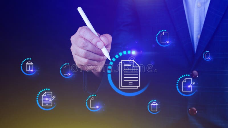 Businessman Pressing Multimedia Type of Modern Buttons with Virtual ...