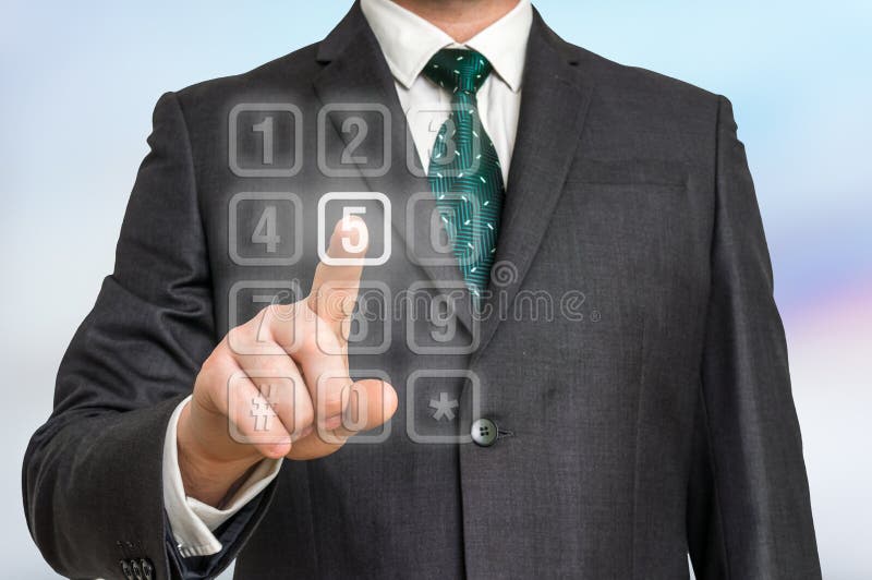 Businessman Pressing Numerical Button on Virtual Touch Screen Stock ...