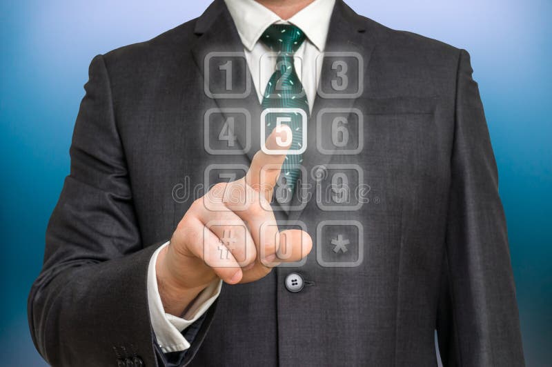Businessman Pressing Numerical Button on Virtual Touch Screen Stock ...