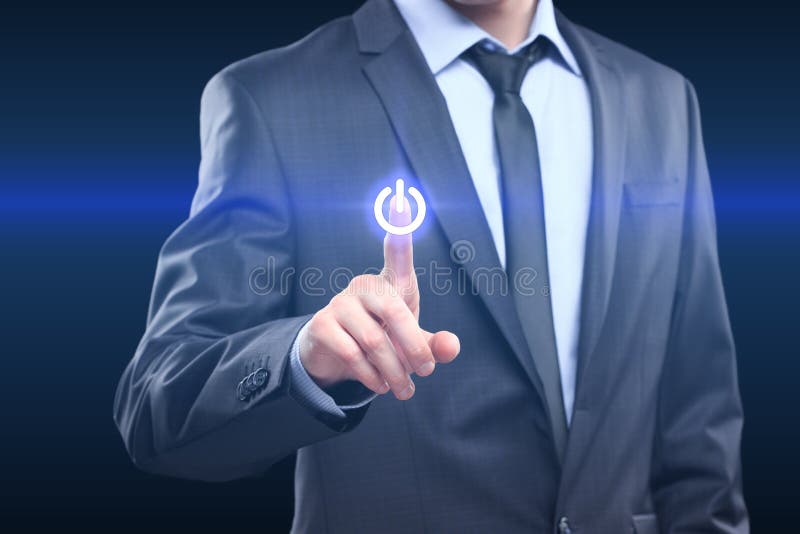 Finger Pressing Power Button on Laptop Stock Image - Image of internet ...