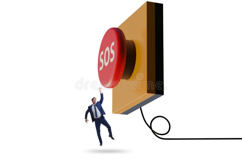 Businessman Pressing SOS Button in Case of Danger Stock Illustration ...