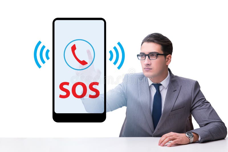 Businessman Pressing SOS Button in Case of Danger Stock Image - Image ...