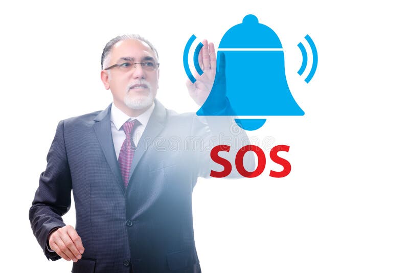 Businessman Pressing SOS Button in Case of Danger Stock Photo - Image ...