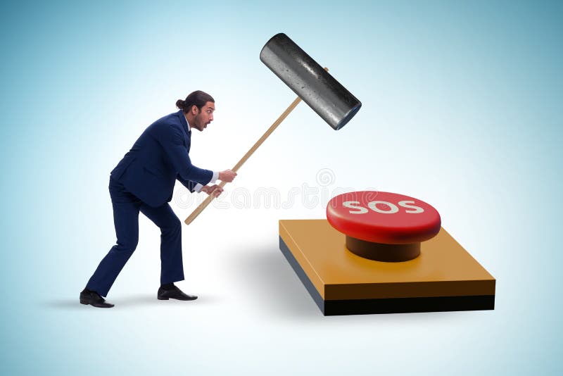 Businessman Pressing SOS Button in Case of Danger Stock Image - Image ...