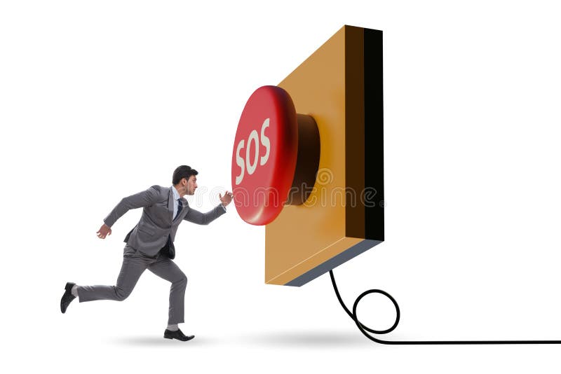 Businessman Pressing SOS Button in Case of Danger Stock Photo - Image ...