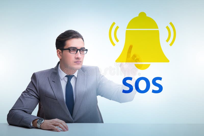 Businessman Pressing SOS Button in Case of Danger Stock Image - Image ...