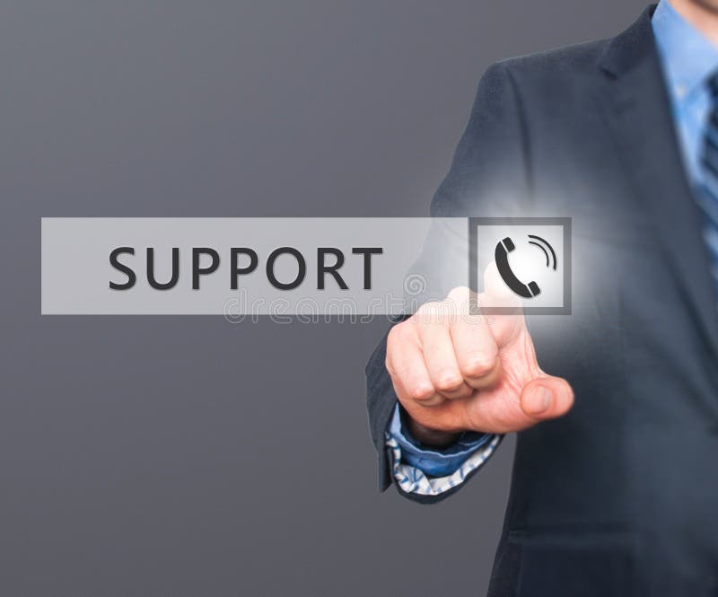 Businessman Pressing Support Button on Virtual Screens Stock Image ...