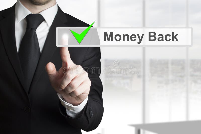 Businessman Pressing Touchscreen Money Back Stock Photo - Image of ...