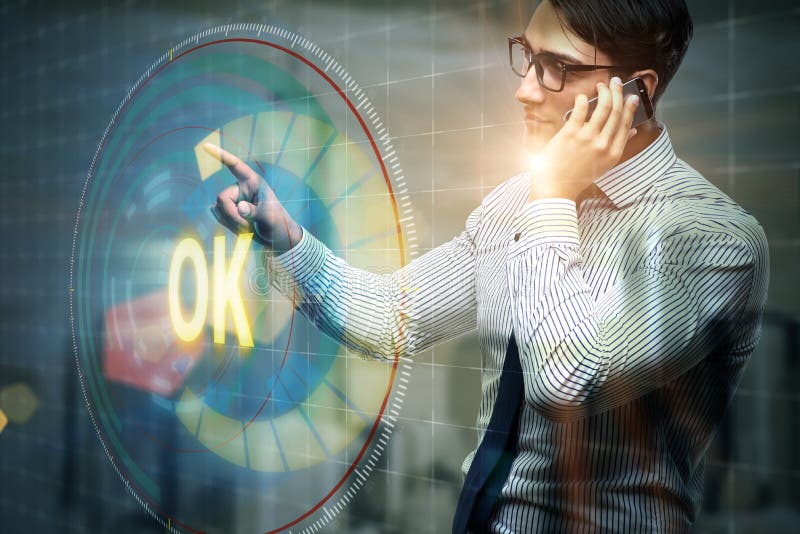 The Businessman Pressing Virtual Button Ok Stock Illustration ...