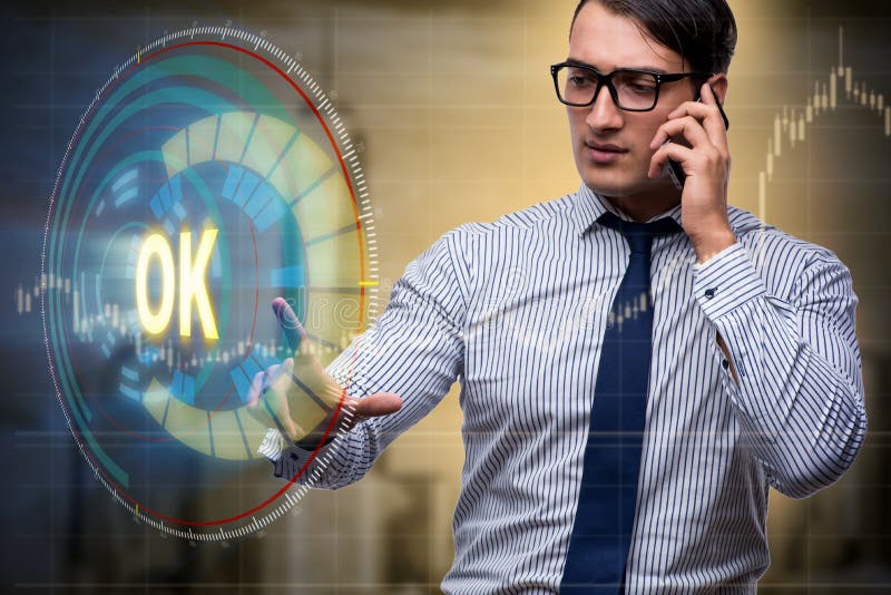 The Businessman Pressing Virtual Button Ok Stock Image - Image of ...