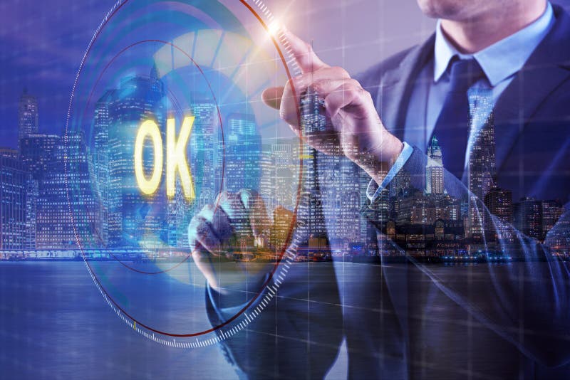 The Businessman Pressing Virtual Button Ok Stock Photo - Image of menu ...