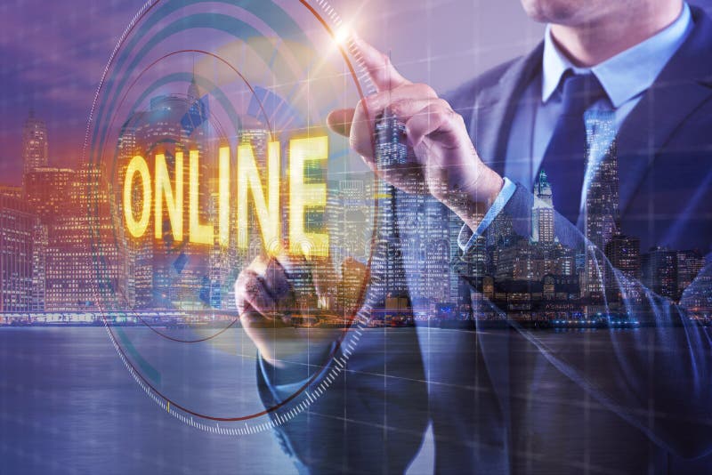 The Businessman Pressing Virtual Button Online Stock Image - Image of ...