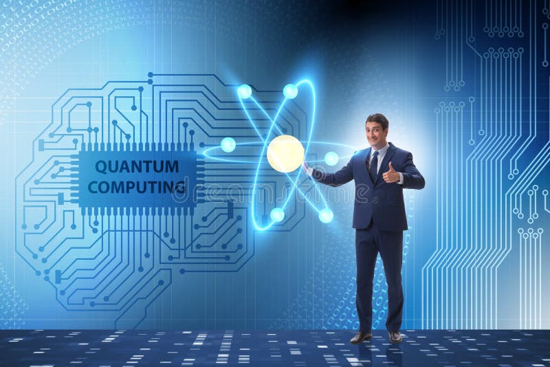 The Businessman Pressing Virtual Button in Quantum Computing Concept ...